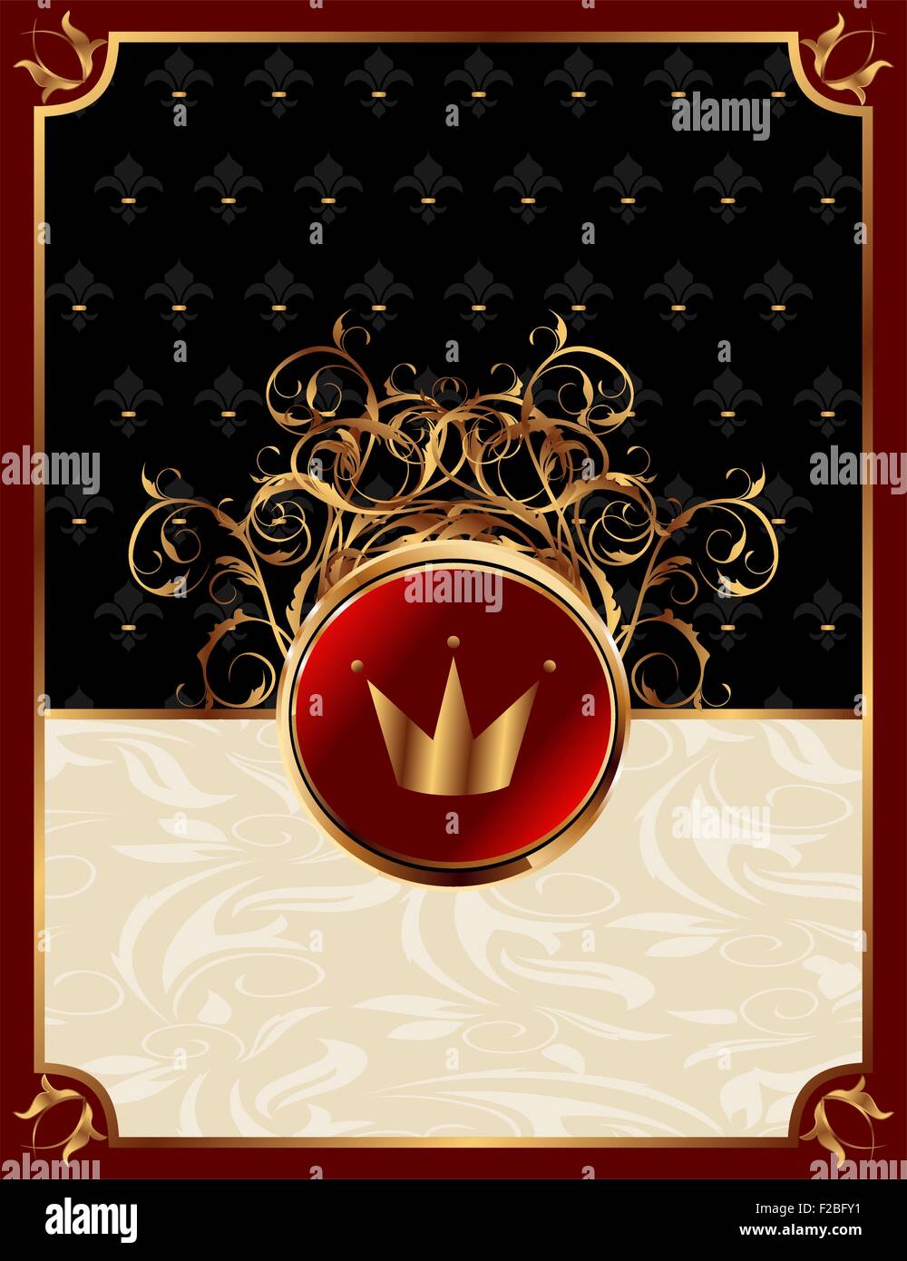 gold invitation frame with crown or packing for elegant design Stock ...