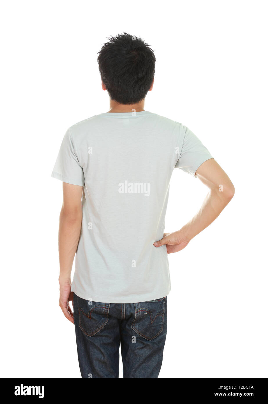 man with blank t-shirt (back side) isolated on white background Stock ...