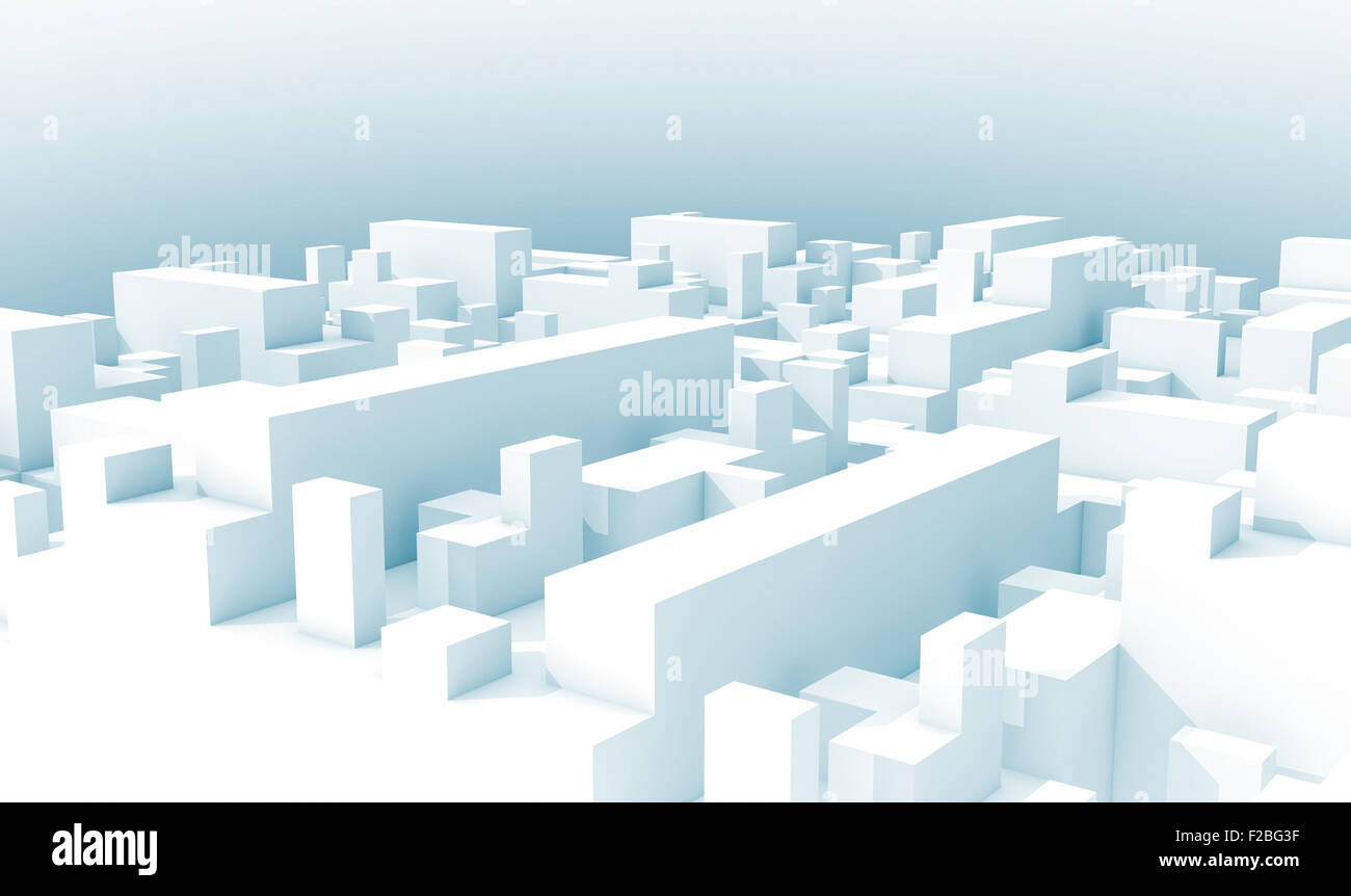 Abstract white schematic 3d cityscape with light blue shadows Stock ...