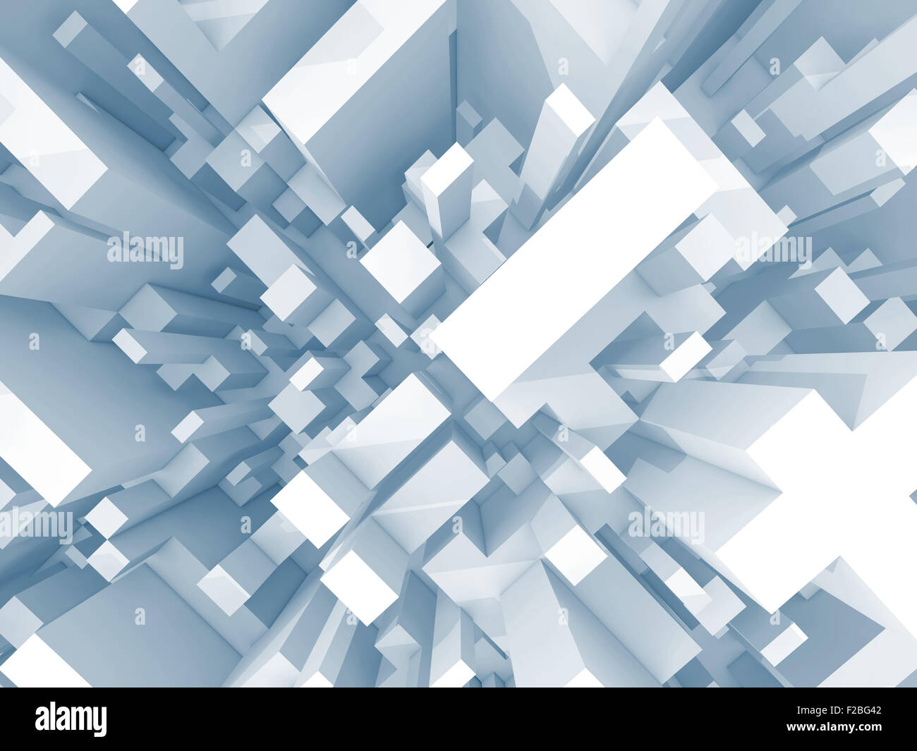 Abstract schematic light blue 3d cityscape, top view with perspective ...