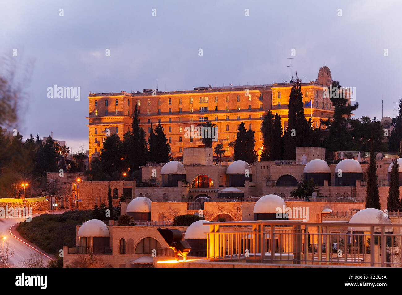 Night View of Jerusalem Streets with King David Hotel Building Stock ...