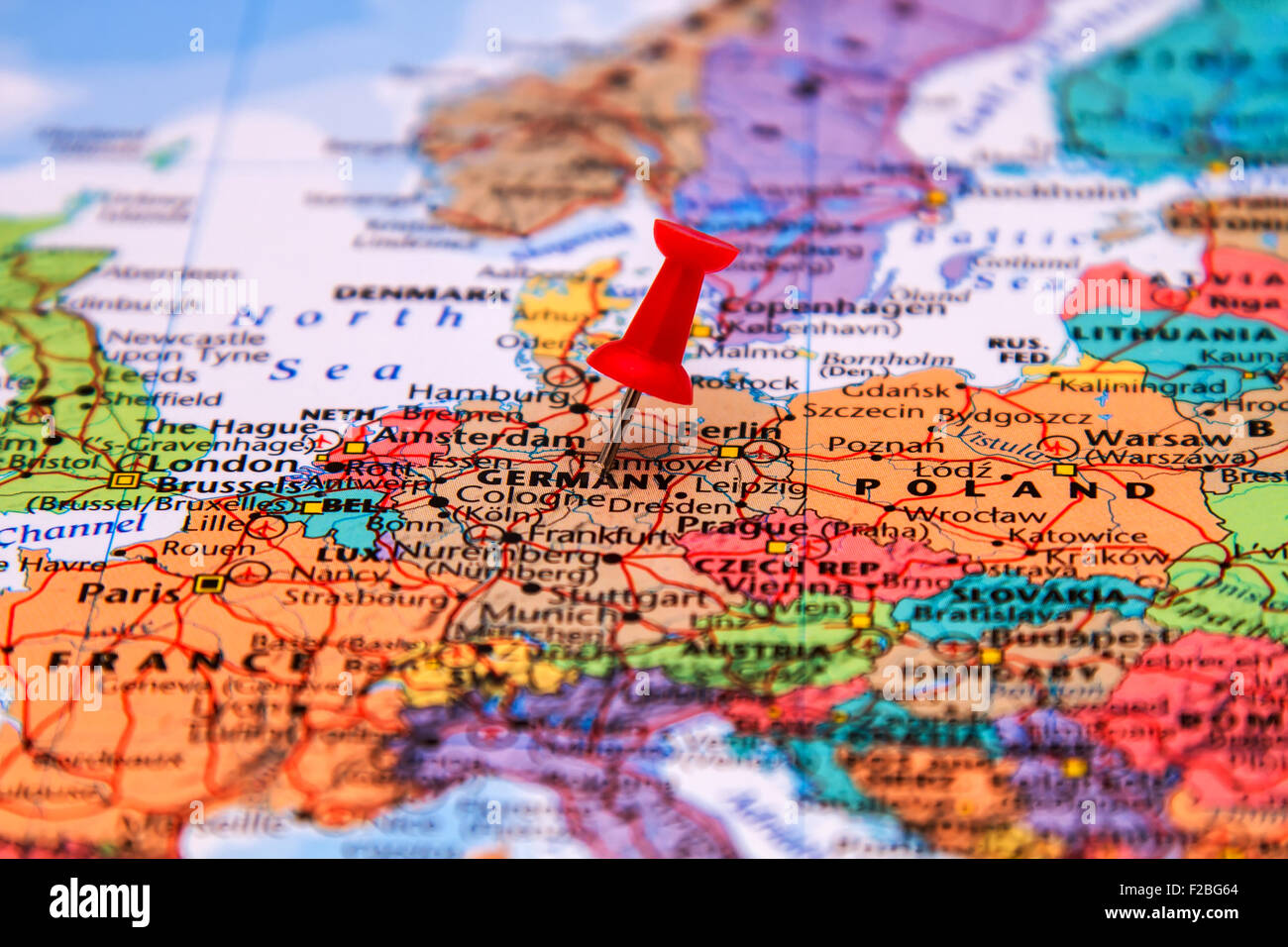 Map of Germany with a red pushpin stuck Stock Photo - Alamy