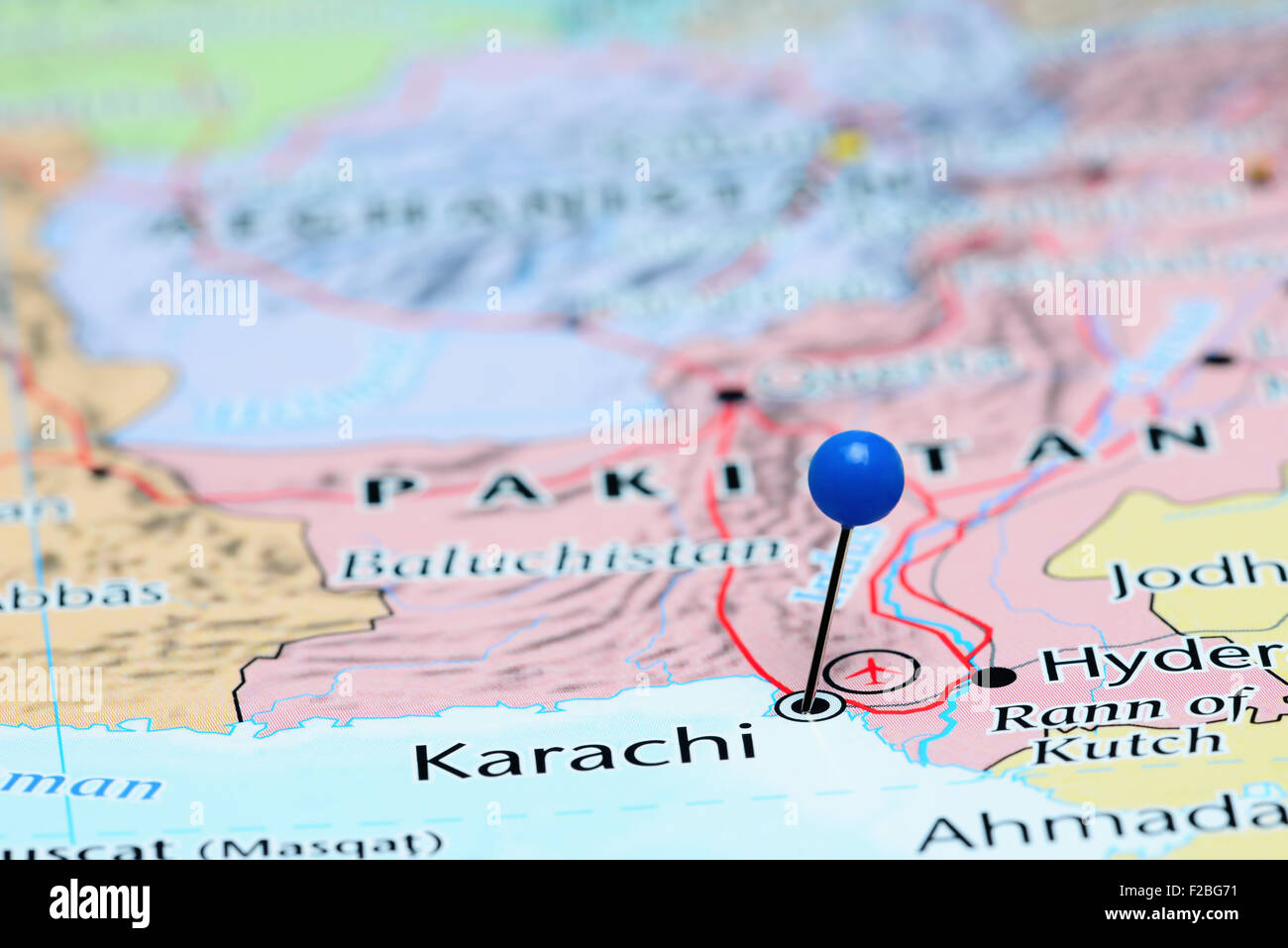 Karachi pinned on a map of Asia Stock Photo - Alamy