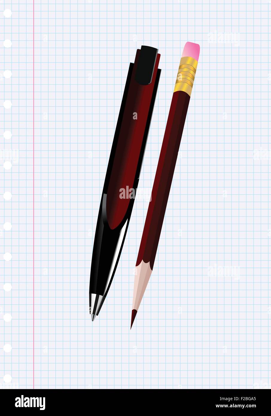 Pen and pencil on a sheet Stock Vector Image & Art - Alamy