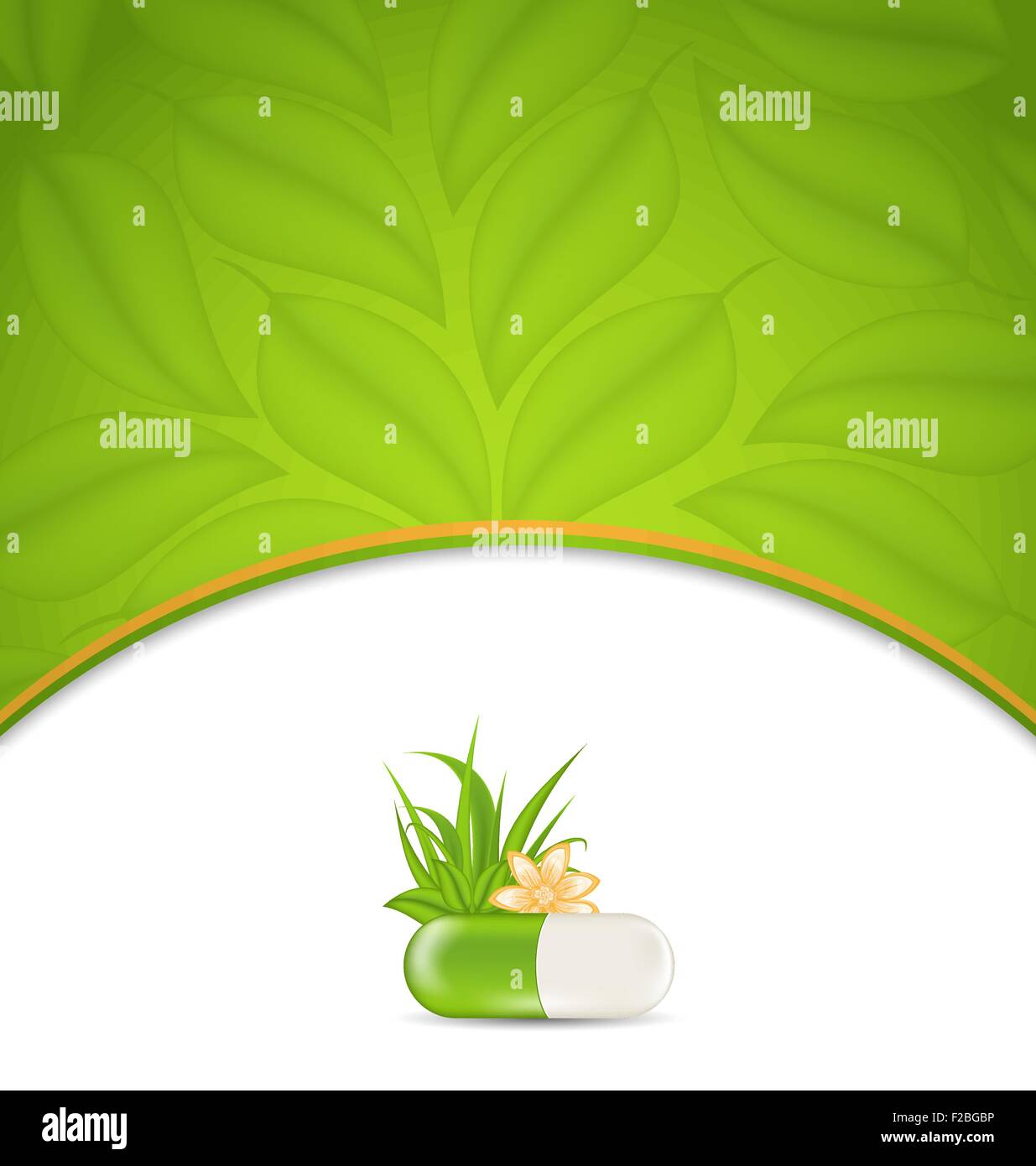 background for medical theme with green pill, flower, leaves, gr Stock ...