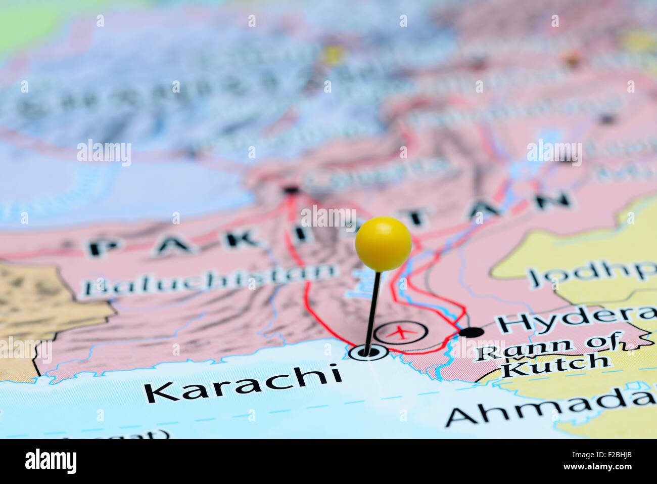 Karachi pinned on a map of Asia Stock Photo - Alamy