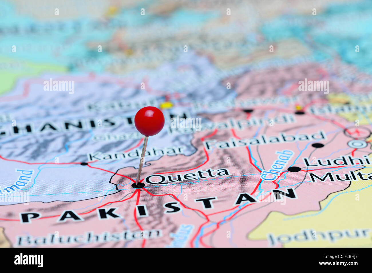 Quetta pinned on a map of Asia Stock Photo - Alamy