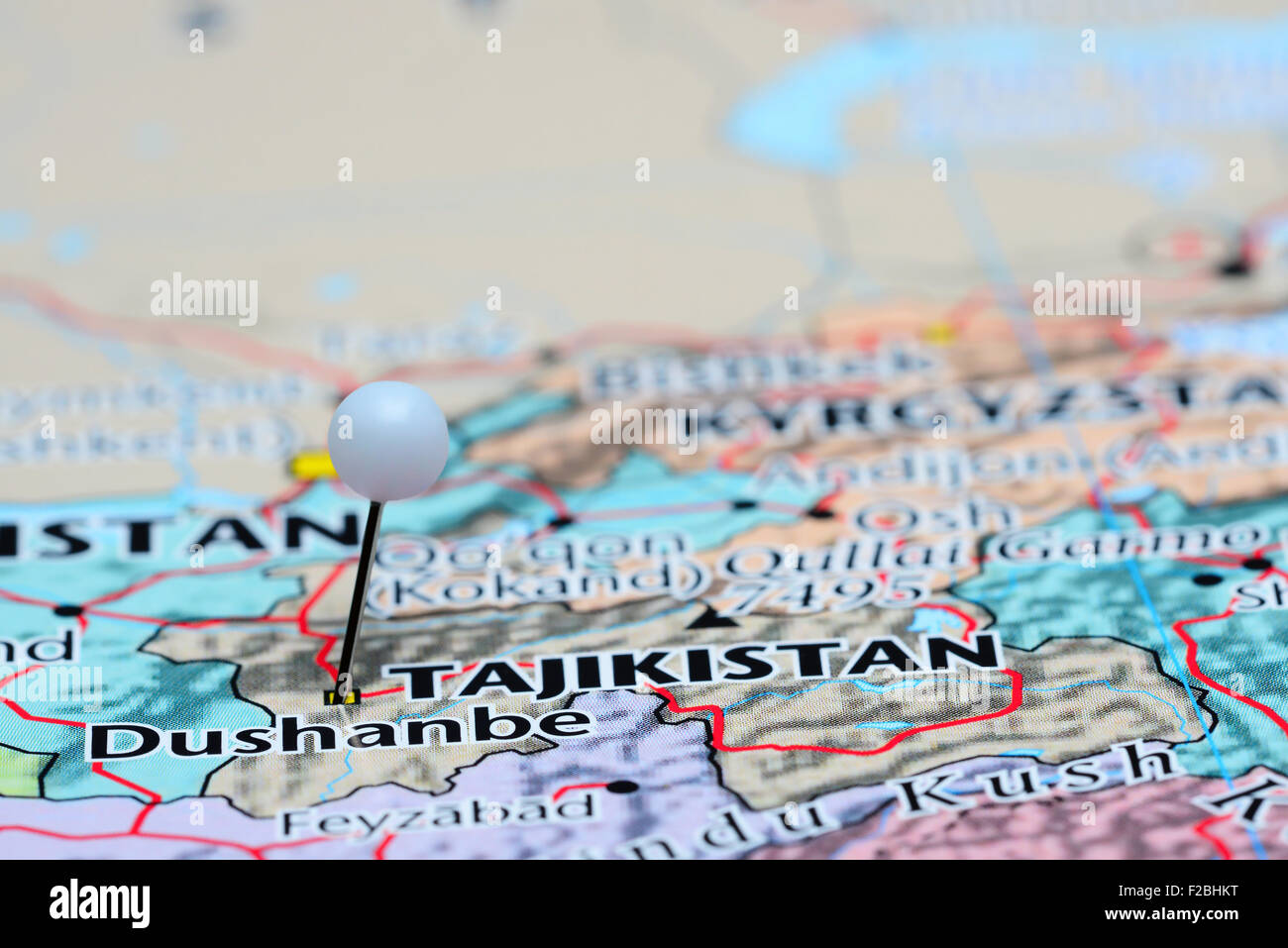 Dushanbe pinned on a map of Asia Stock Photo - Alamy