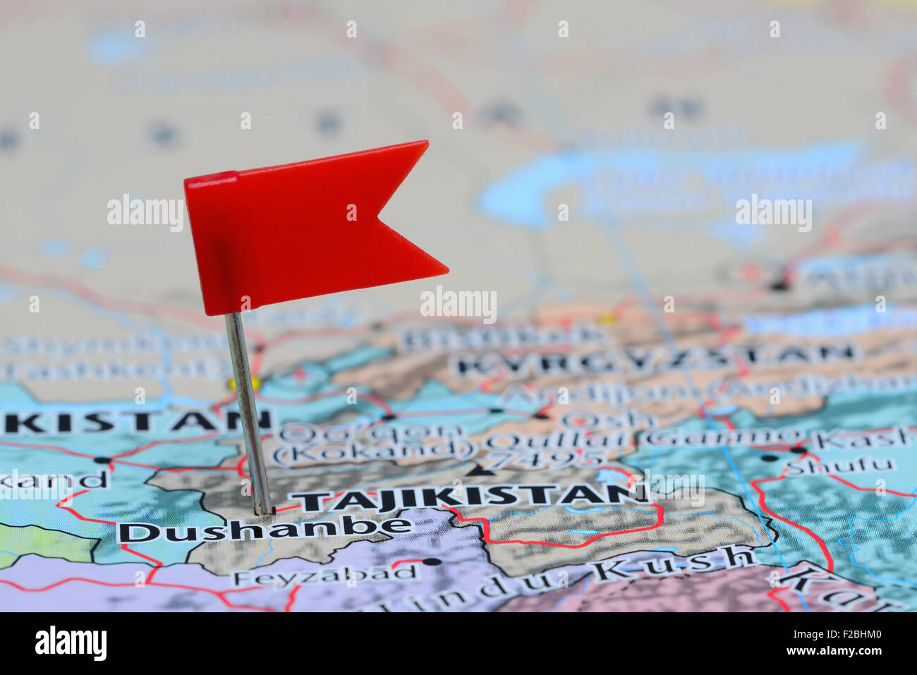 Dushanbe pinned on a map of Asia Stock Photo - Alamy