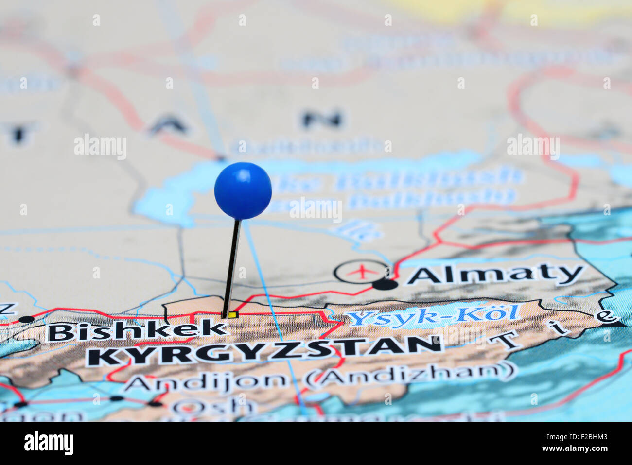 Bishkek pinned on a map of Asia Stock Photo - Alamy