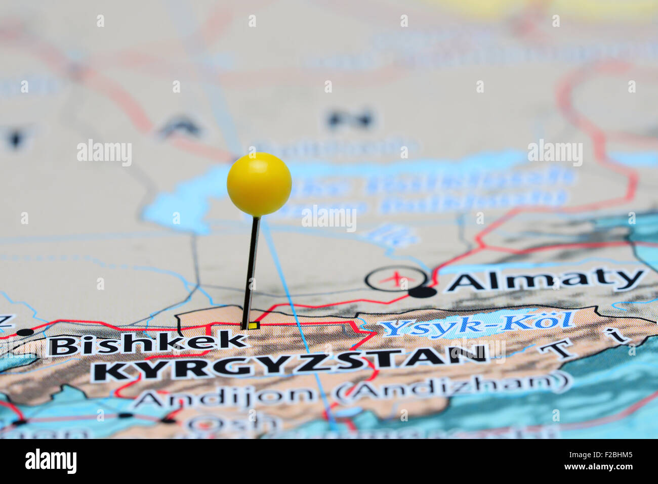 Bishkek pinned on a map of Asia Stock Photo - Alamy