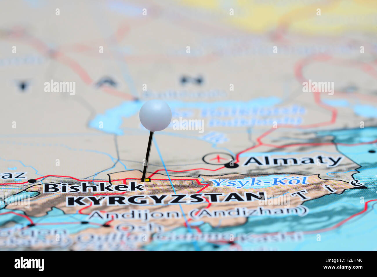 Bishkek pinned on a map of Asia Stock Photo - Alamy