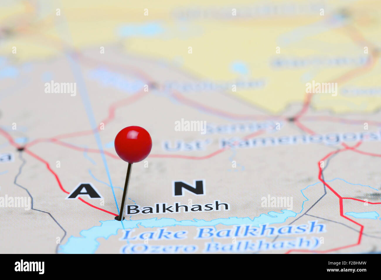 Balkhash pinned on a map of Asia Stock Photo - Alamy