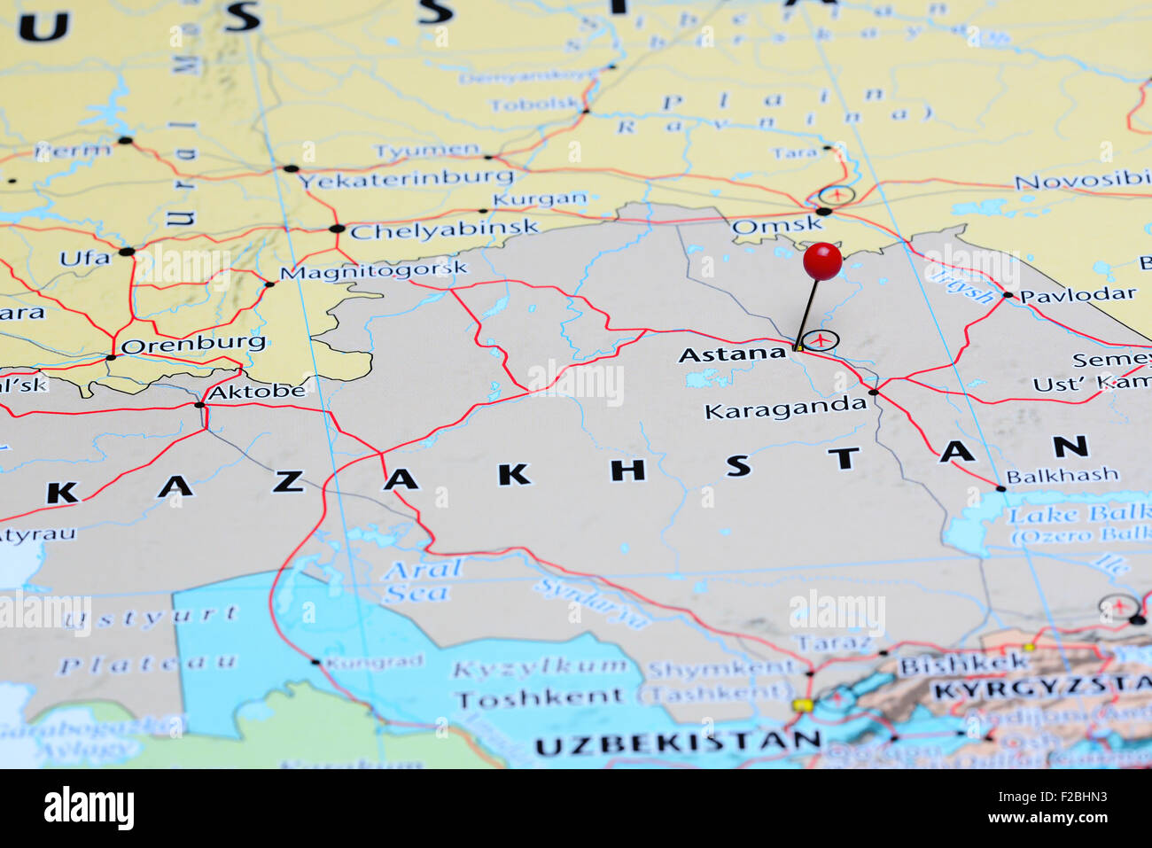 Astana pinned on a map of Asia Stock Photo - Alamy