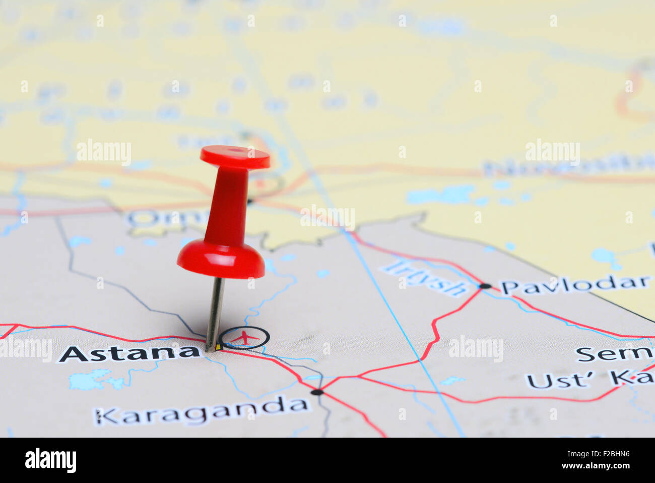 Astana pinned on a map of Asia Stock Photo - Alamy