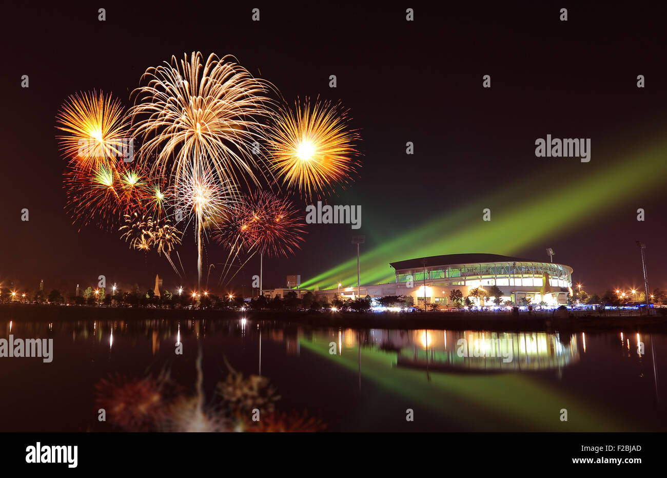 beautiful firework over stadium with sky at night Stock Photo - Alamy