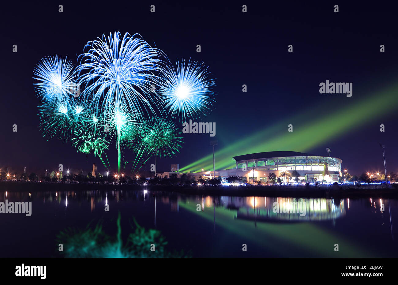 beautiful firework over stadium with sky at night Stock Photo - Alamy