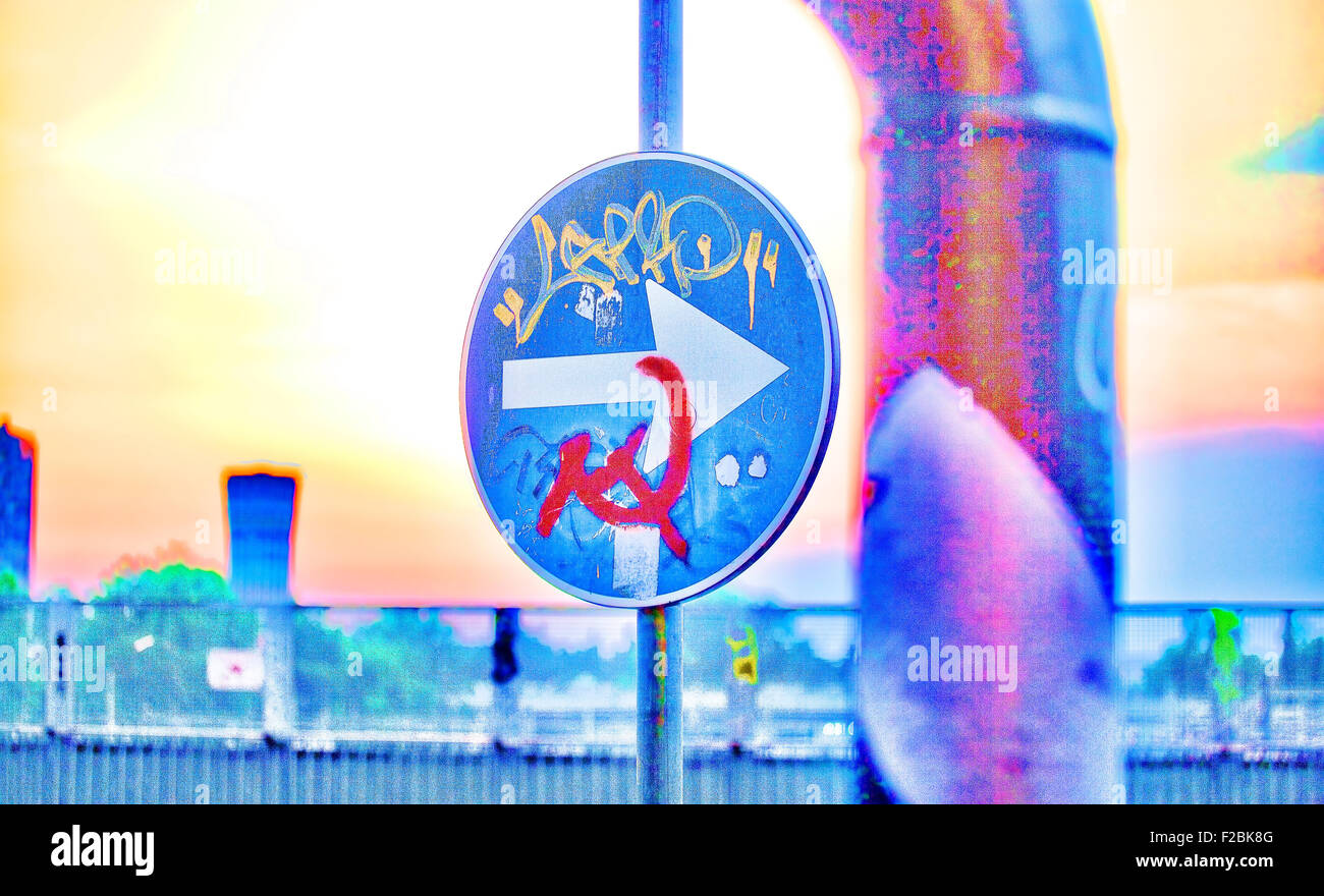 Blue Traffic Direction Signal on the sky Stock Photo - Alamy