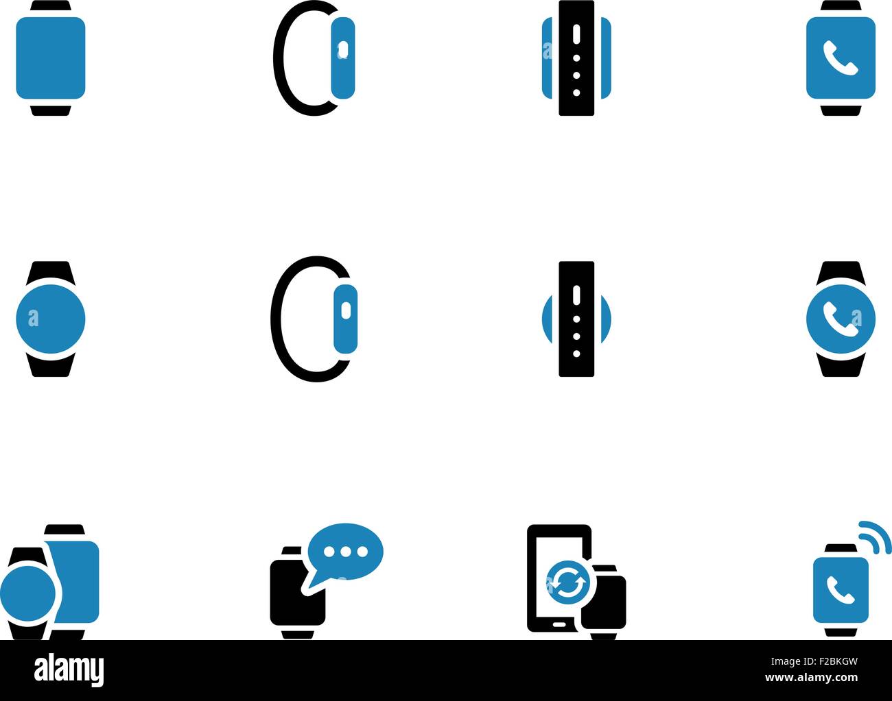 Smartphone with smart watch duotone icons on white background Stock ...