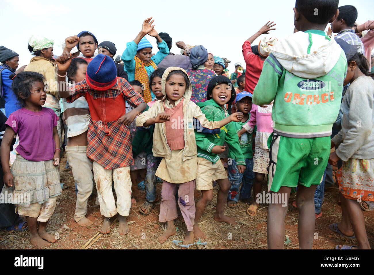 Malagasy children dancing to traditional music during Famadihana ...