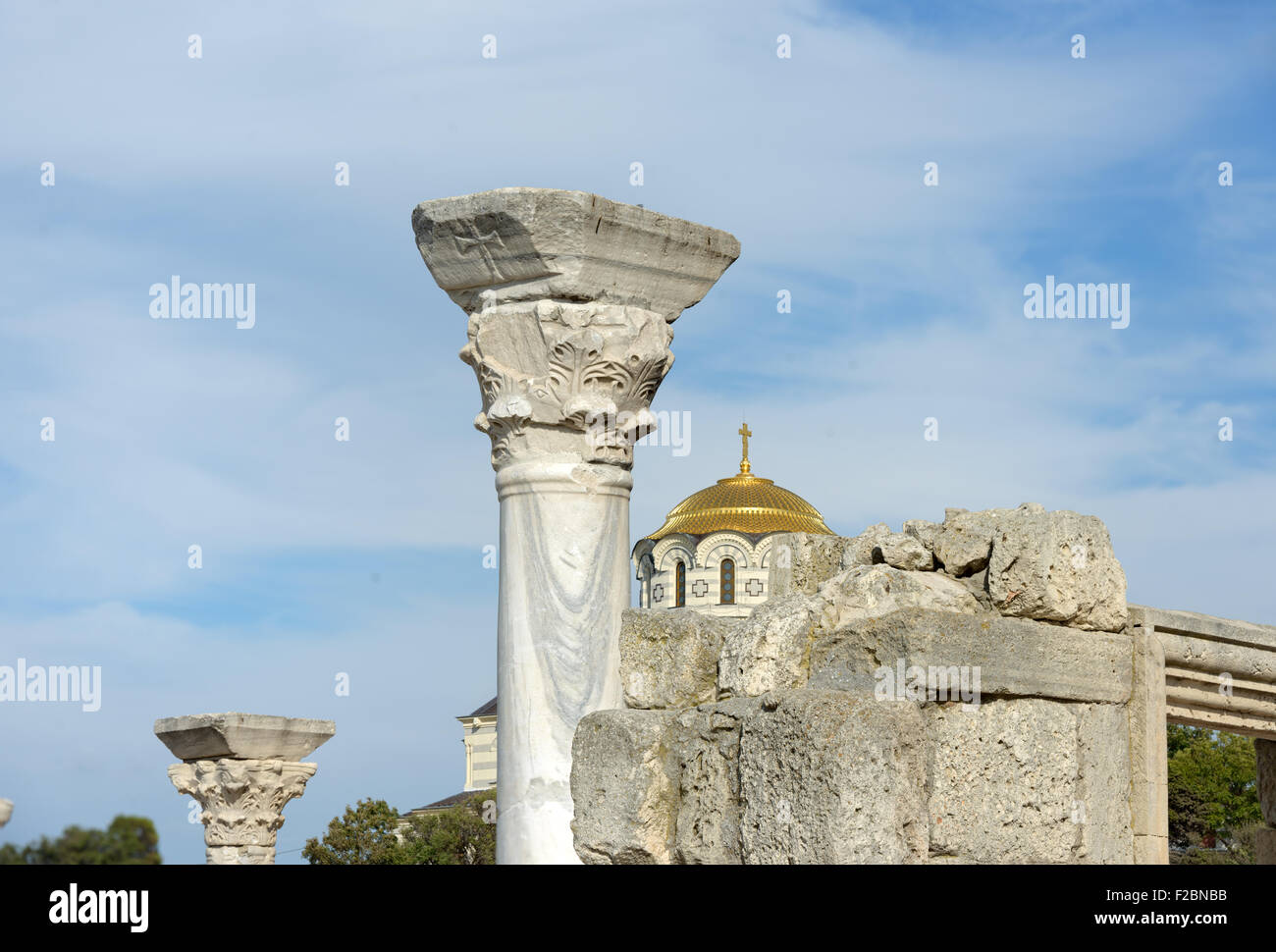 The columns of famous early Christian basilica known as the 1935 ...