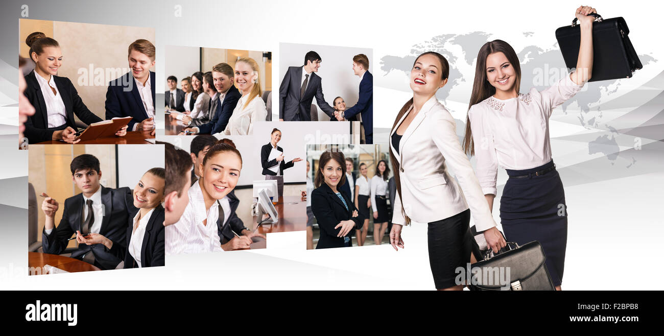 Collage of business people in conference hall. Elements of this image ...