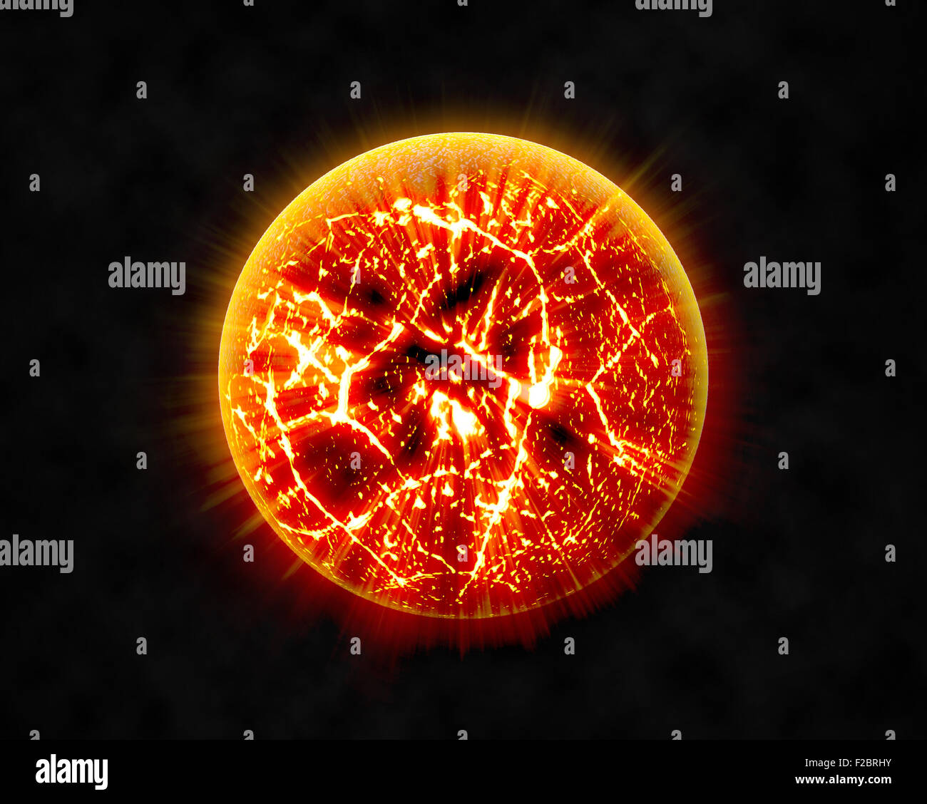Abstract background of burning planet or sun. Apocalypse. Exploding ...