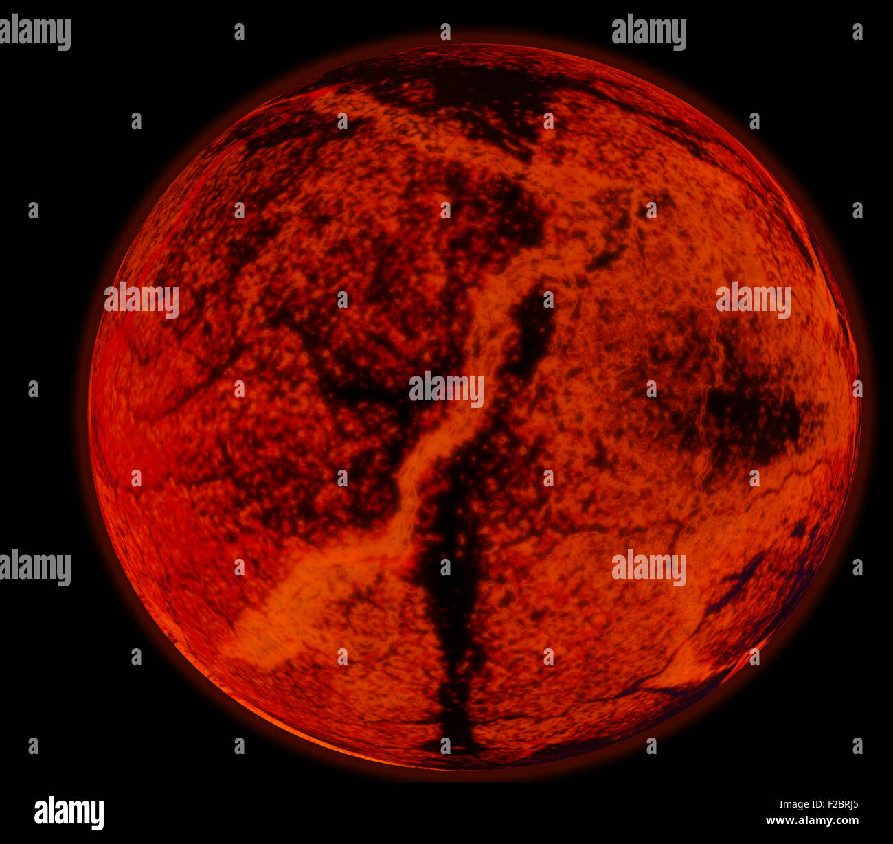 Abstract background of burning planet or sun. Apocalypse. Exploding ...