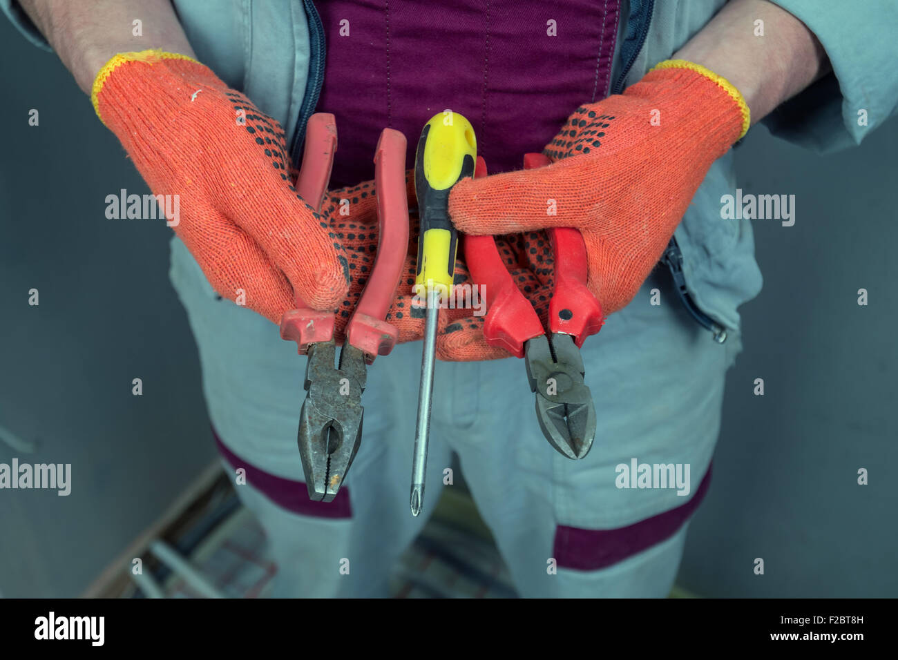 Tools of electrician installing electricity system Stock Photo - Alamy