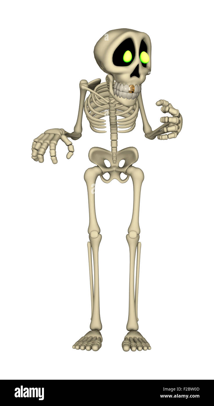 3D digital render of a cartoon human skeleton isolated on white ...