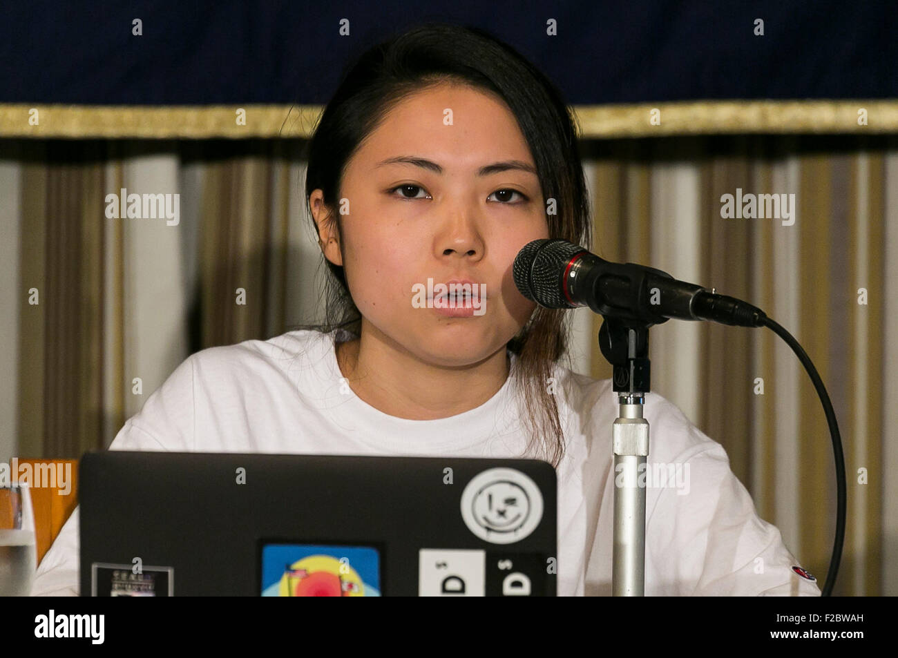 Tokyo, Japan. 16th Sep, 2015. Mana Shibata, member of SEALDs (Students Emergency Action for ...