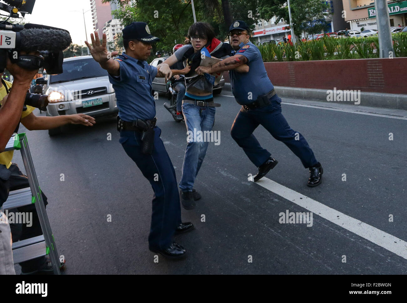 Manila, Philippines. 16th Sep, 2015. A Filipino student was detained by ...