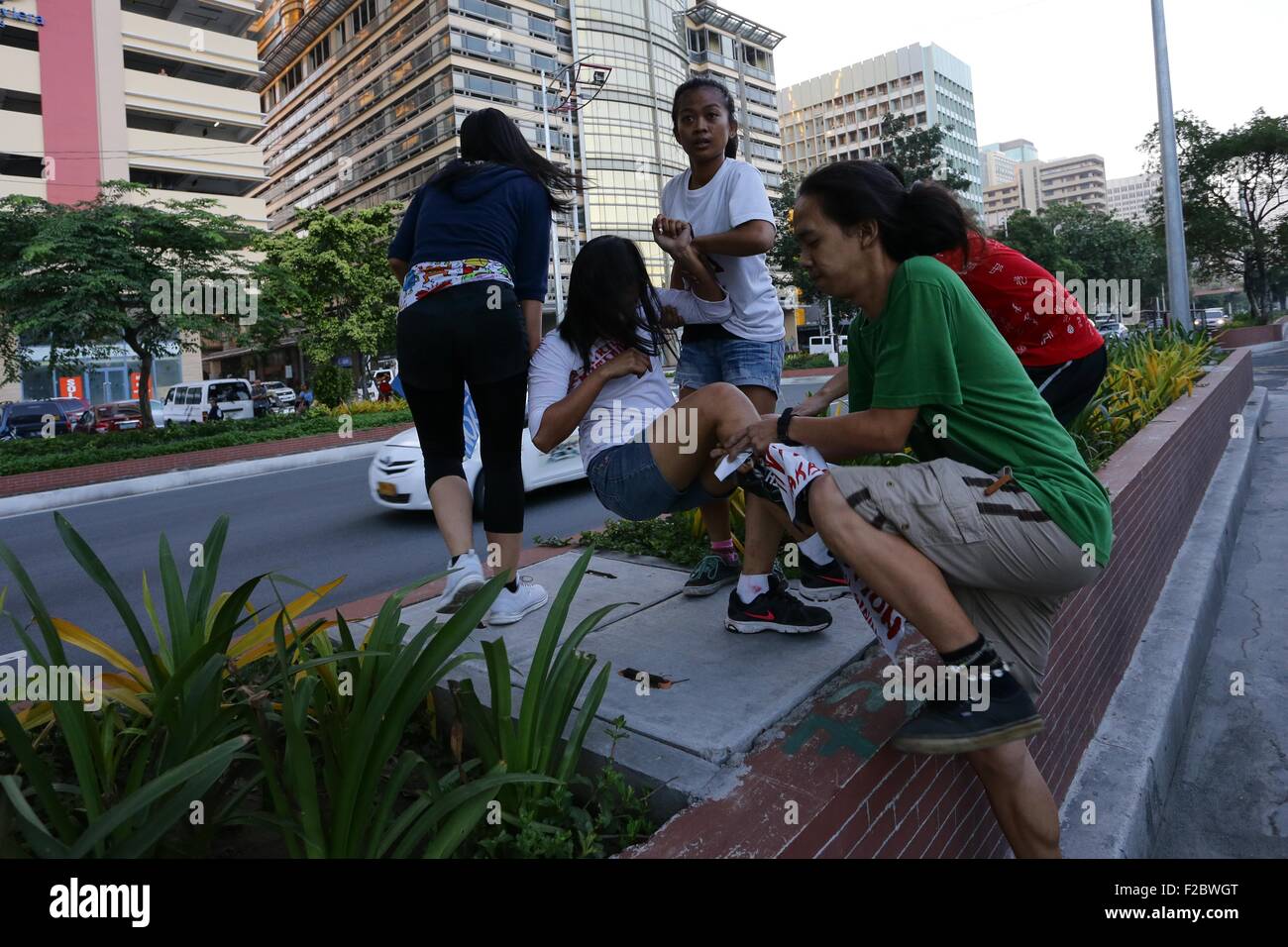 Manila, Philippines. 16th Sep, 2015. A Filipino student was helped by ...