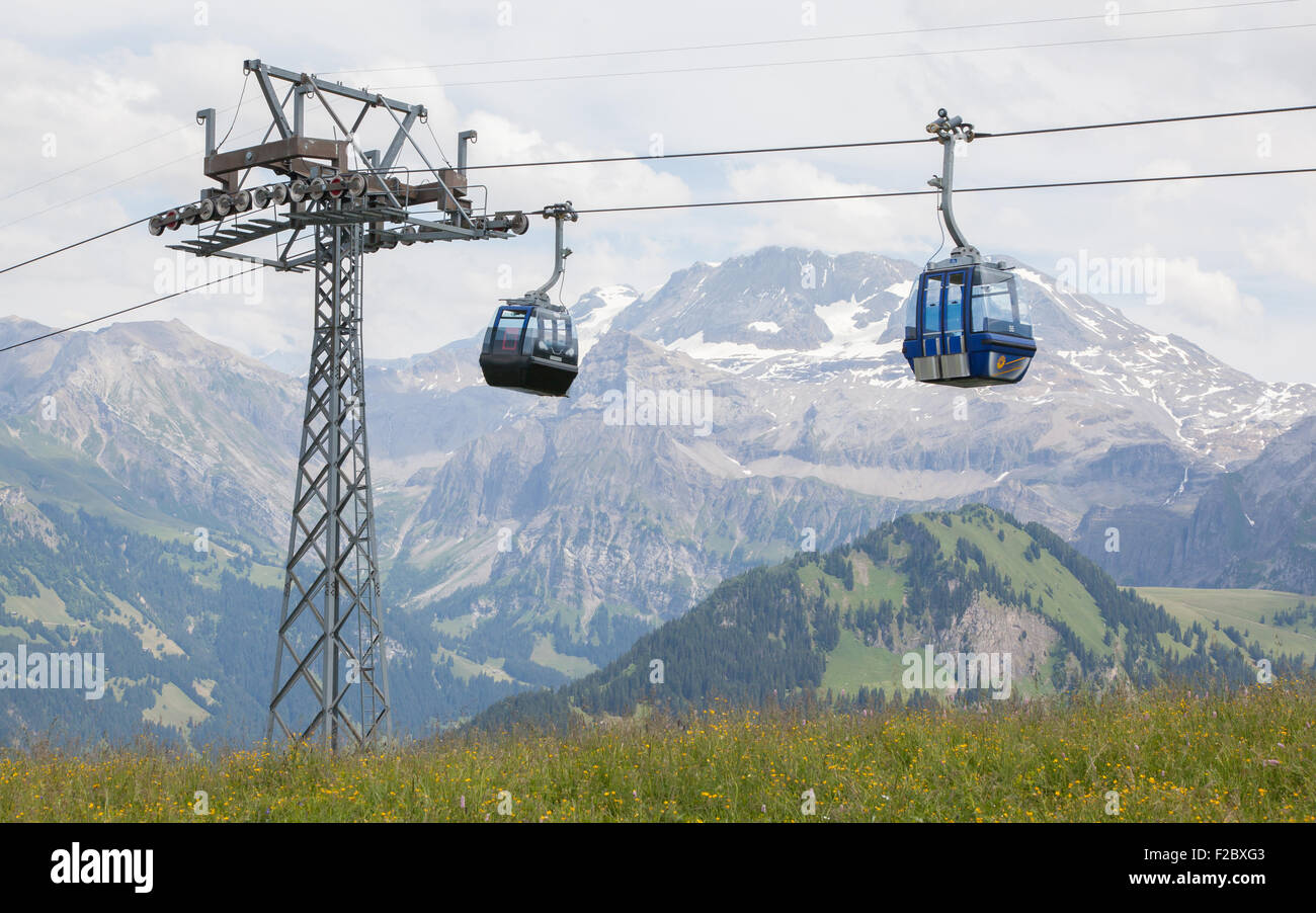 Lenk im Simmental, Switzerland - July 12, 2015: Ski lift in mountain ...