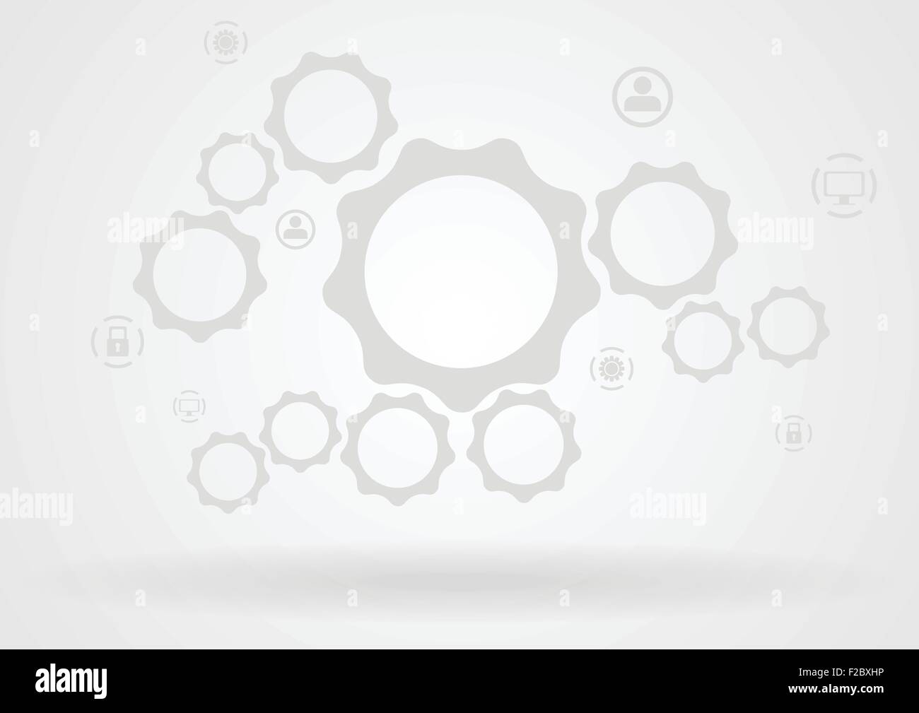 Abstract grey background with gears and icons. Hi-tech vector design ...