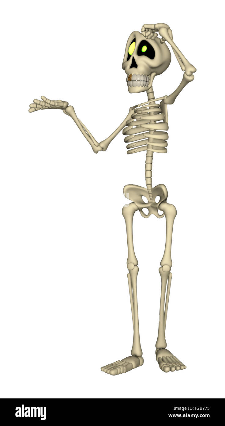 3D digital render of a cartoon human skeleton isolated on white ...