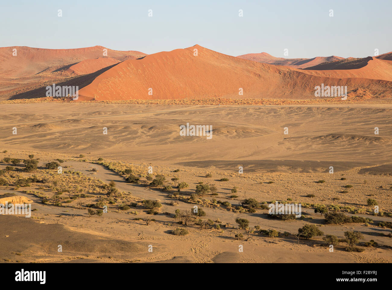 Arid plains and dry riverbed of the Tsauchab river at the edge of the ...
