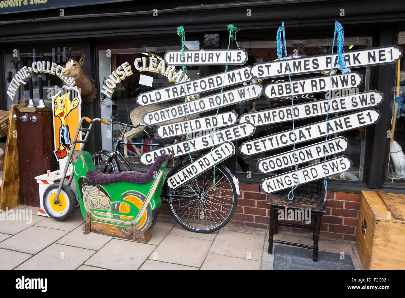 Reproduction street name plates outside a Shrewsbury antique shop ...