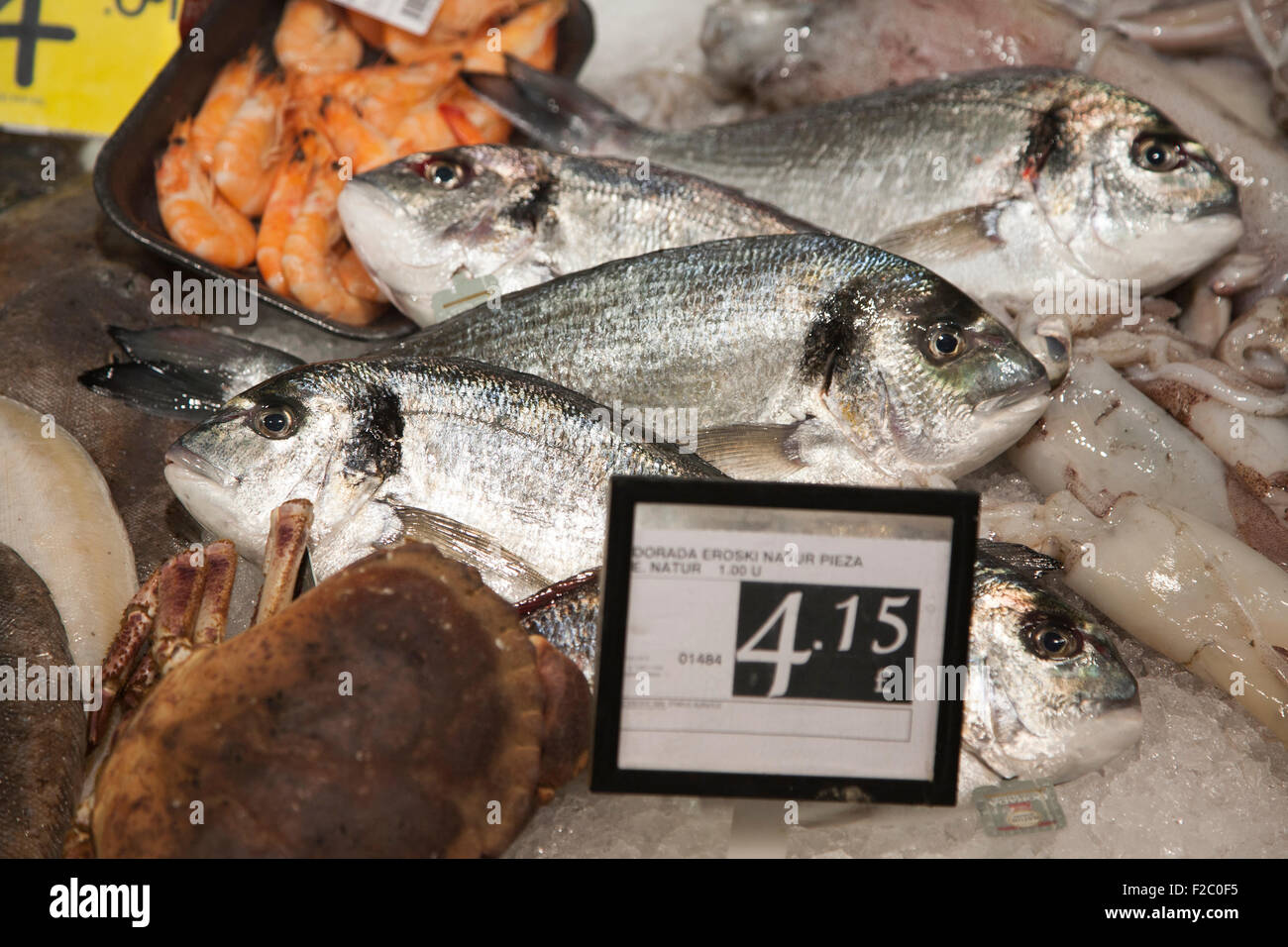 Fresh local fish on sale in ice, Gibraltar, British terroritory in ...