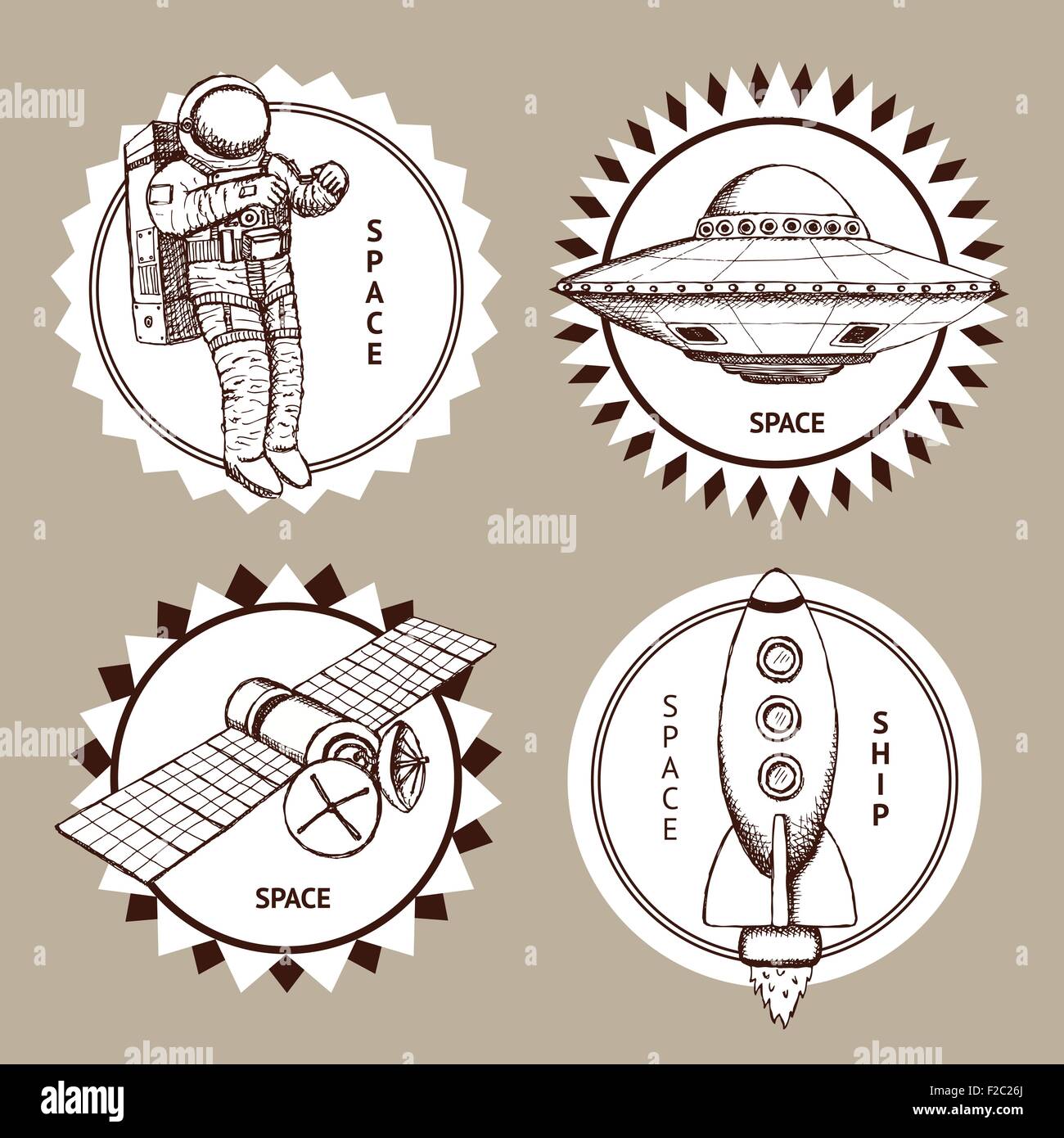 Sketch set of space logotypes in vintage style, vector Stock Vector ...