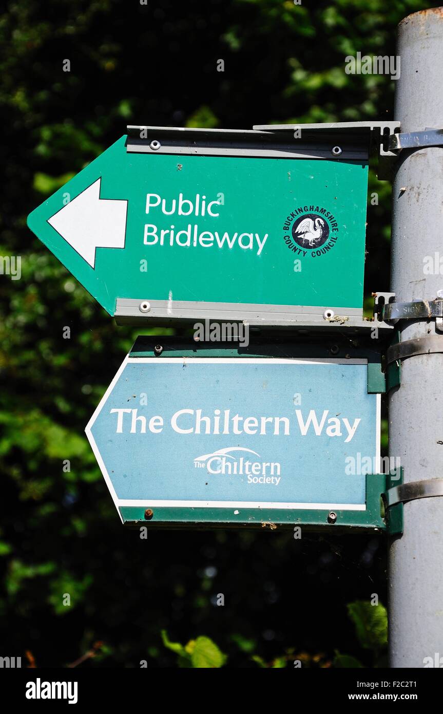 Public Bridleway and The Chiltern Way signs on a post, Turville ...