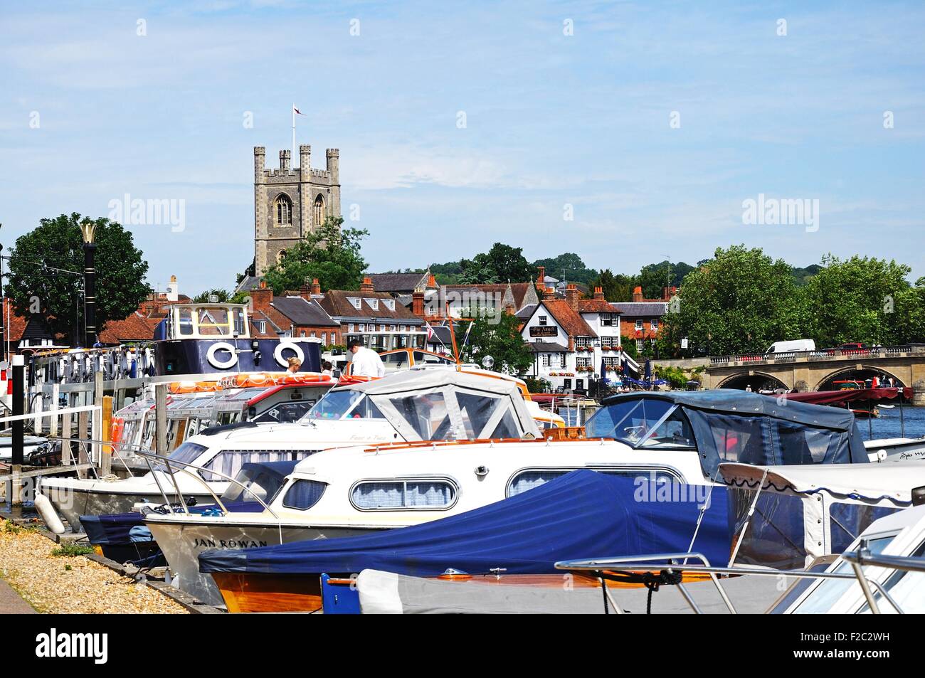View along the River Thames towards the Parish Church of St Mary the ...