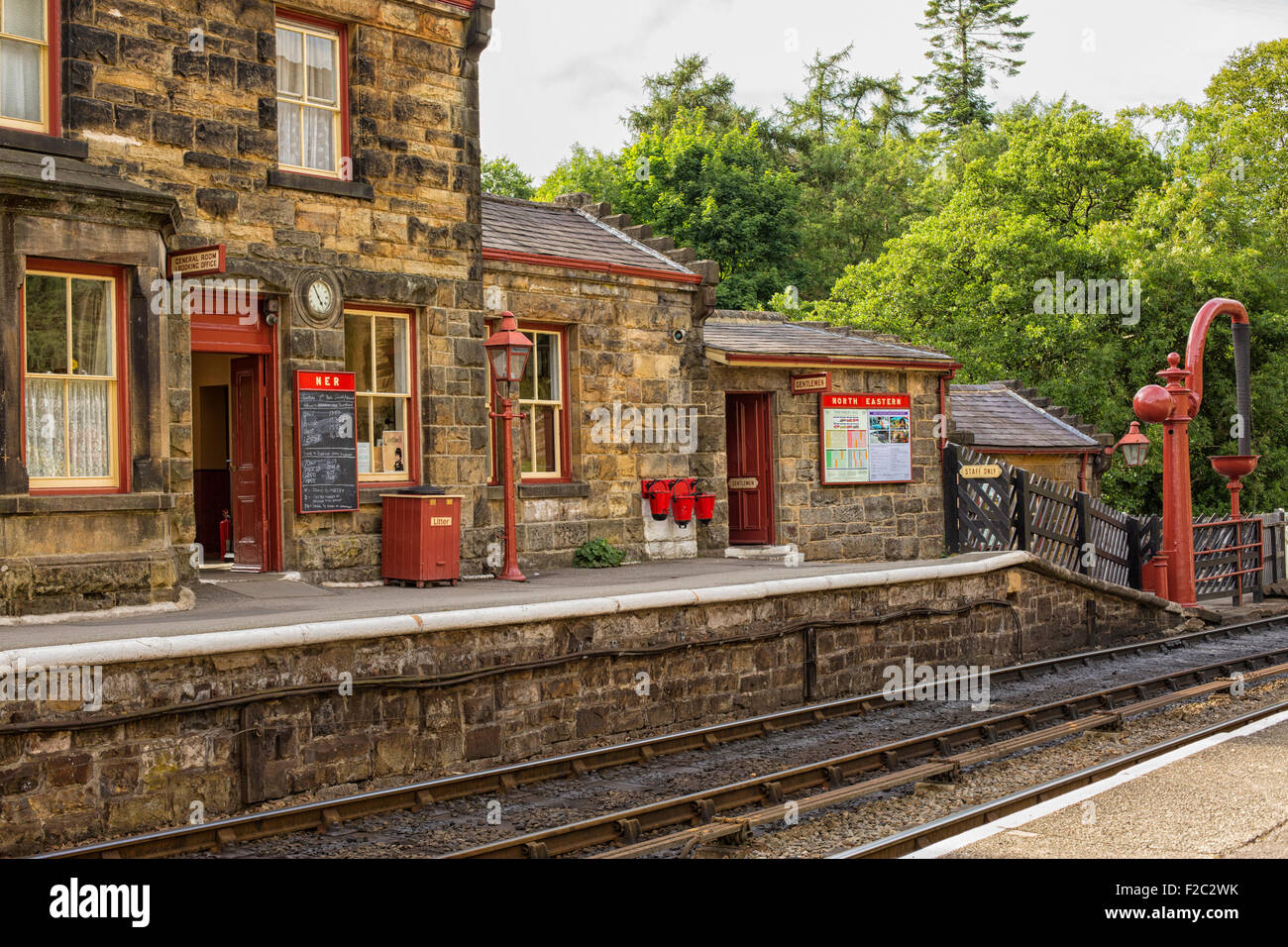 Goathland railway station in the Yorkshire Moors. Featured as a ...