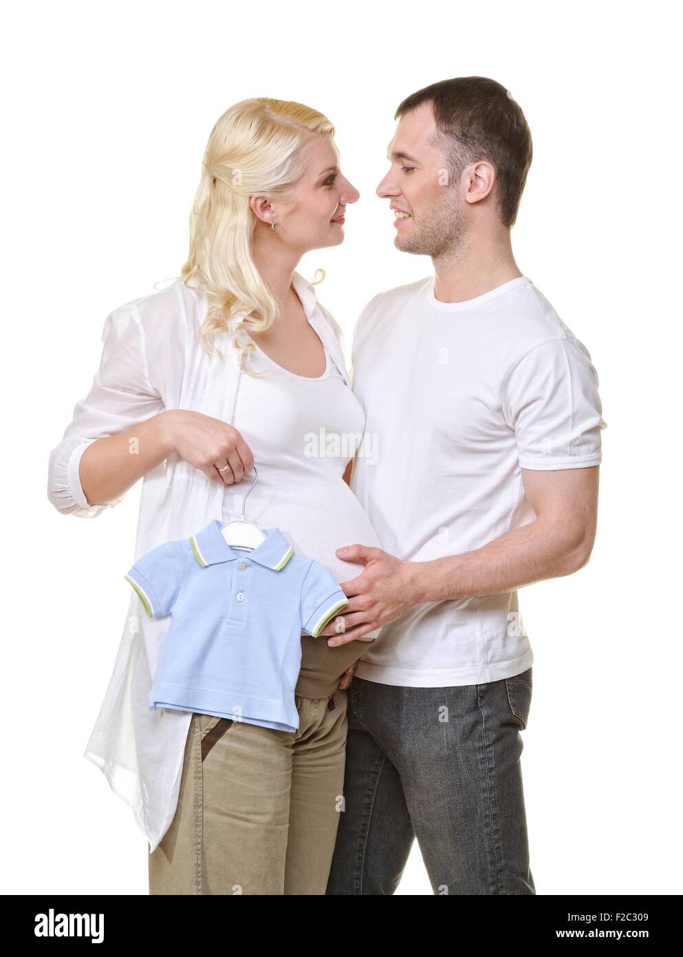 Beautiful couple expecting a baby boy Stock Photo - Alamy