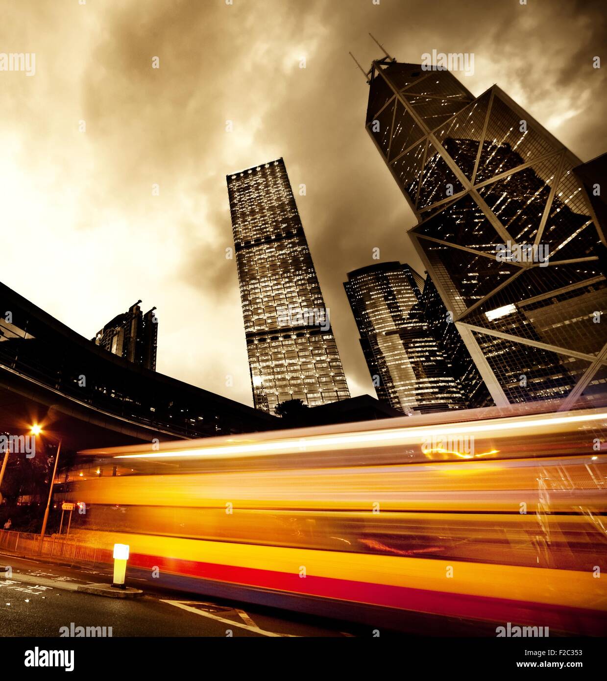 Fast moving bus at night Stock Photo - Alamy