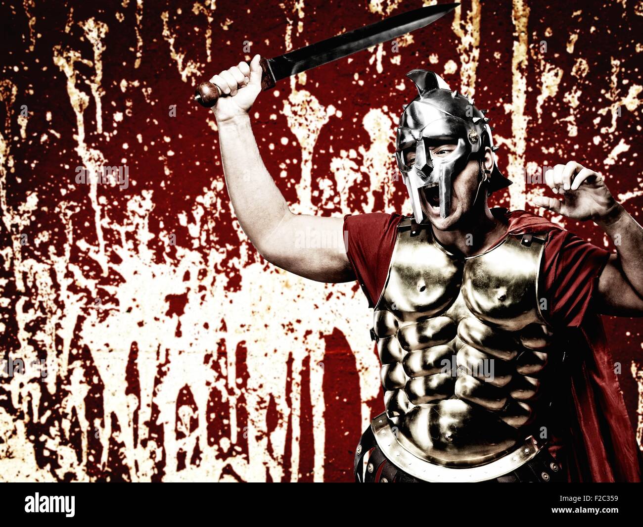 Legionary soldier over abstract bloody wall Stock Photo - Alamy