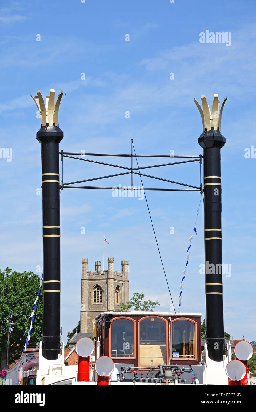 Parish Church of St Mary the Virgin seen through paddle steamer funnels ...