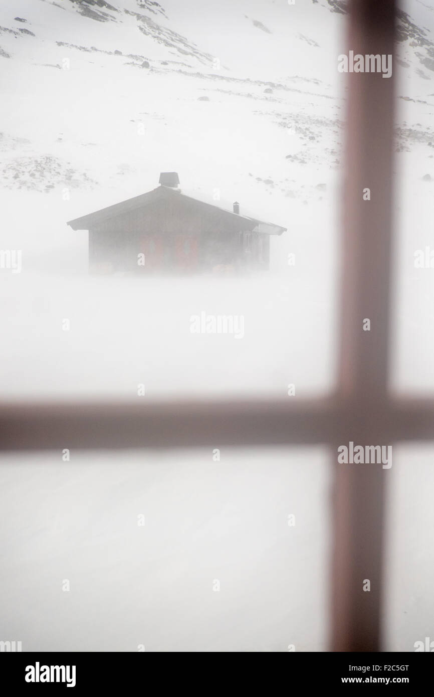 looking out of a cabin window into a blizzard in Norway Stock Photo - Alamy