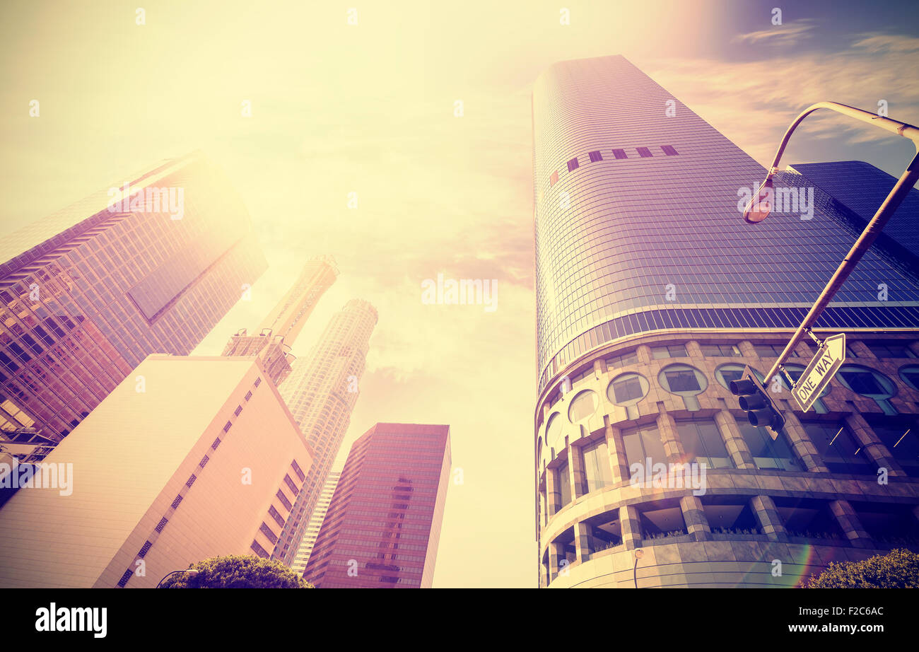 Vintage instagram style photo of skyscrapers in Los Angeles with flare ...