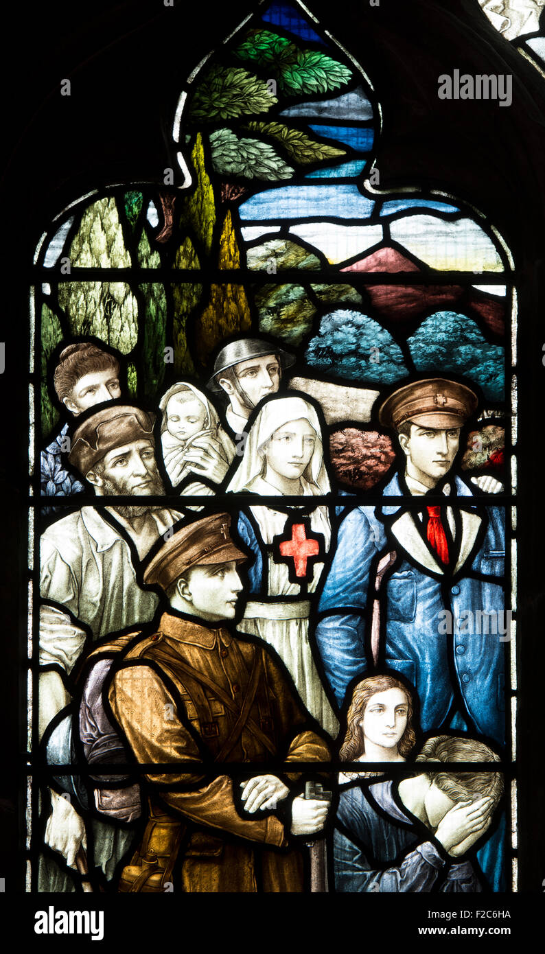 First World War memorial stained glass, St. Denys Church, Ibstock ...